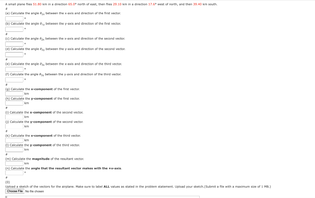 Solved A small plane flies 51.80 km in a direction 65.0∘ | Chegg.com