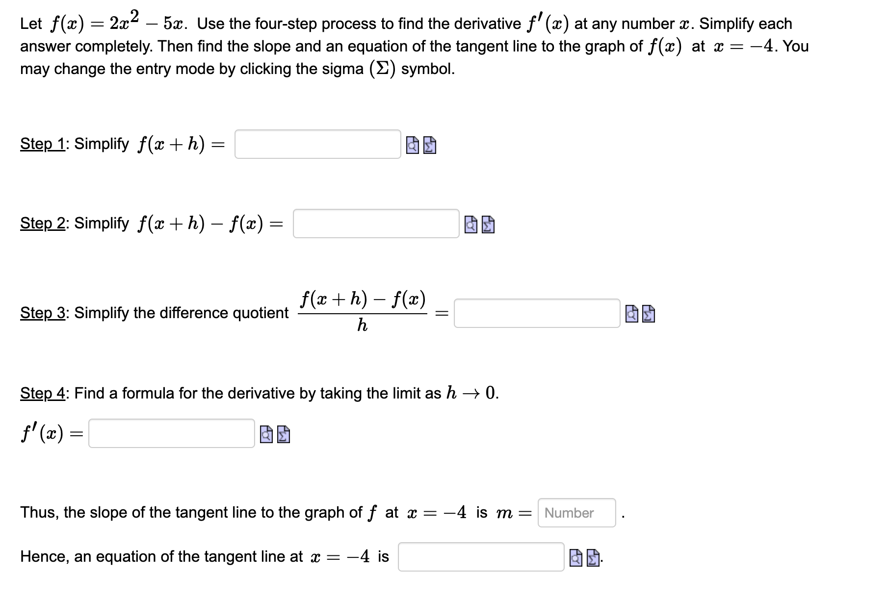 Solved Let F X 2x2−5x Use The Four Step Process To Find