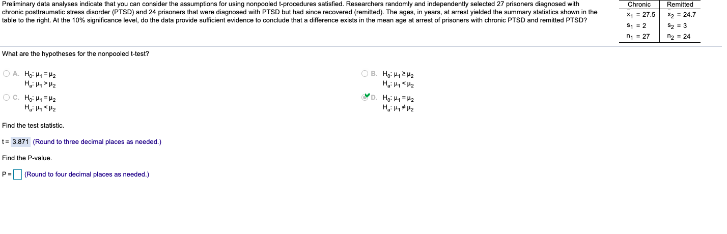 Solved Preliminary data analyses indicate that you can | Chegg.com