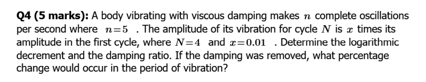 Solved Q4 (5 marks): A body vibrating with viscous damping | Chegg.com