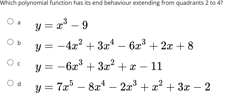 Solved Which polynomial function has its end behaviour | Chegg.com