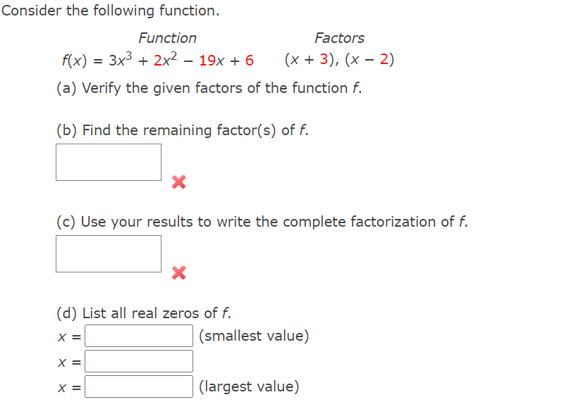 Solved Consider the following function. Function Factors | Chegg.com