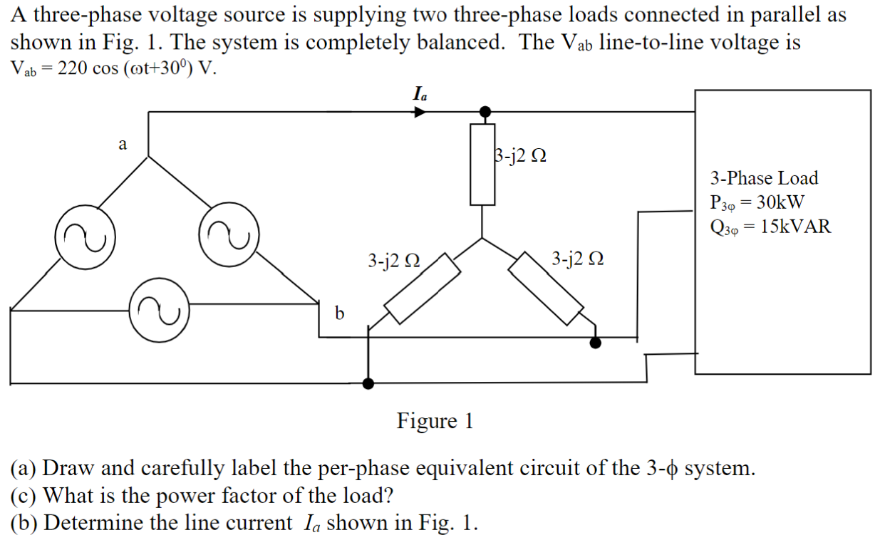 Solved A three-phase voltage source is supplying two | Chegg.com