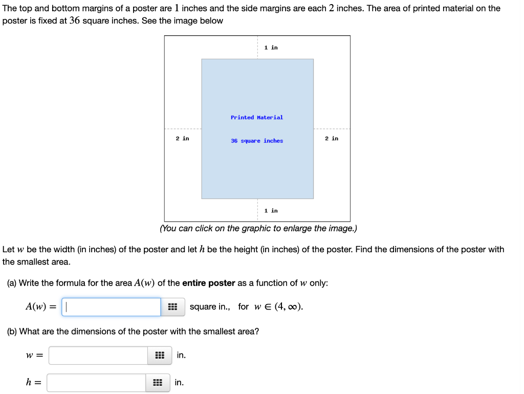 Solved The top and bottom margins of a poster are 1 inches | Chegg.com