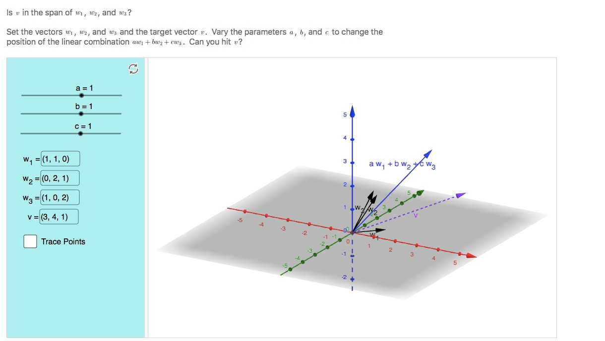 Solved Is v in the span of wi, wu, and w3? Set the vectors | Chegg.com