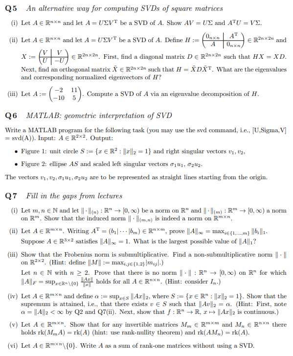 Solved Q5 ﻿An alternative way for computing SVDs of square | Chegg.com