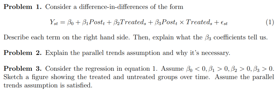 Solved Problem 1. Consider a difference-in-differences of | Chegg.com