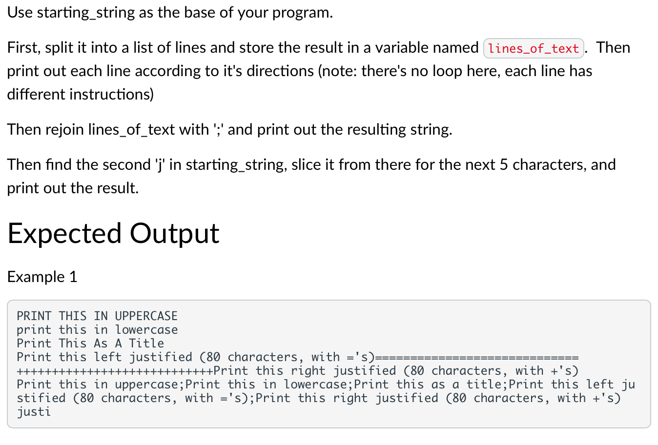 Solved Use starting_string as the base of your program. | Chegg.com