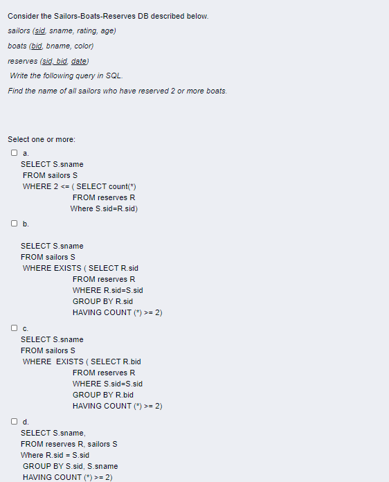 Solved Consider The Sailors Boats Reserves Db Described