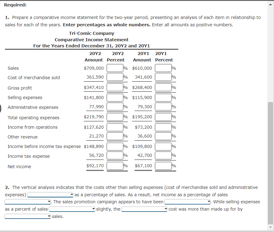 Solved Required: % % 1. Prepare a comparative income | Chegg.com