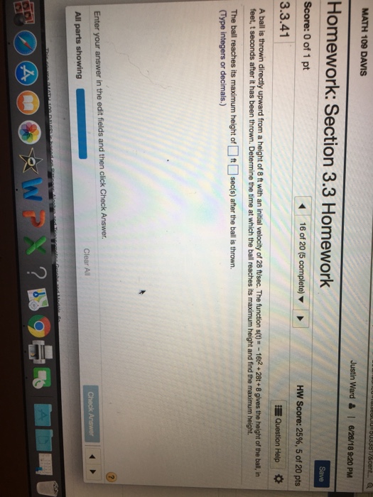 Solved MATH 109 DAVIS Justin Ward & 6/26/18 9:20 PM | Chegg.com