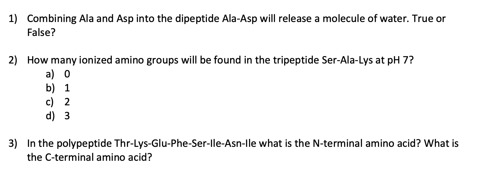 Solved 1) Combining Ala and Asp into the dipeptide Ala-Asp | Chegg.com