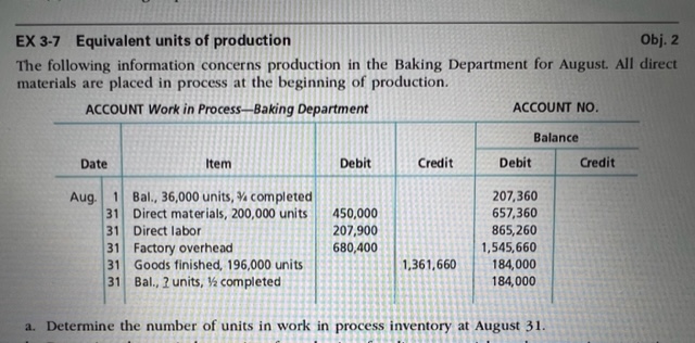 Solved EX 3-7 Equivalent units of production Obj. 2 The | Chegg.com