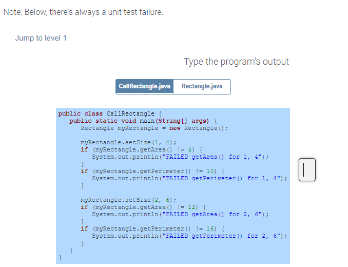 Solved Note: Below, there's always a unit test failure. Jump | Chegg.com
