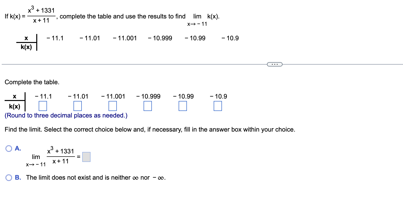 Solved If k(x)=x+11x3+1331, complete the table and use the | Chegg.com