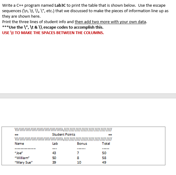 Solved Write a C++ program named Lab3C to print the table | Chegg.com
