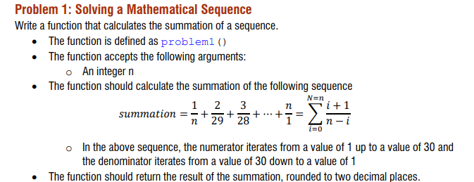 Solved Problem 1: Solving a Mathematical Sequence Write a | Chegg.com