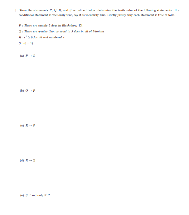Solved 3. Given the statements P,Q,R, and S as defined | Chegg.com