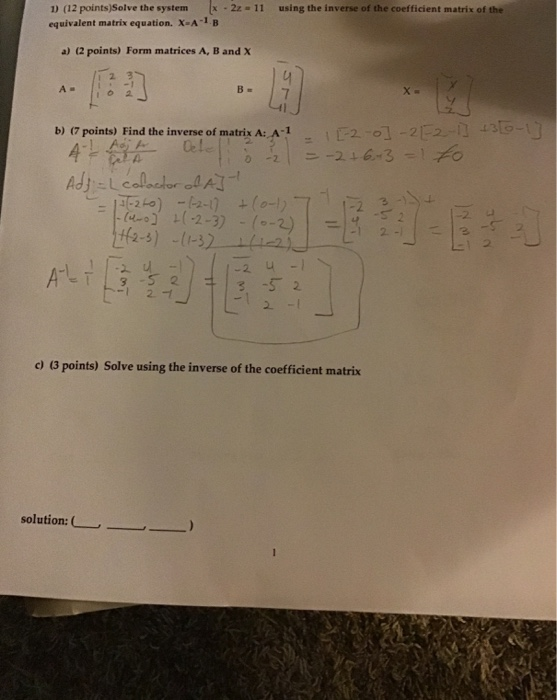 Solved 1) (12 points)Solve the system equivalent matrix | Chegg.com