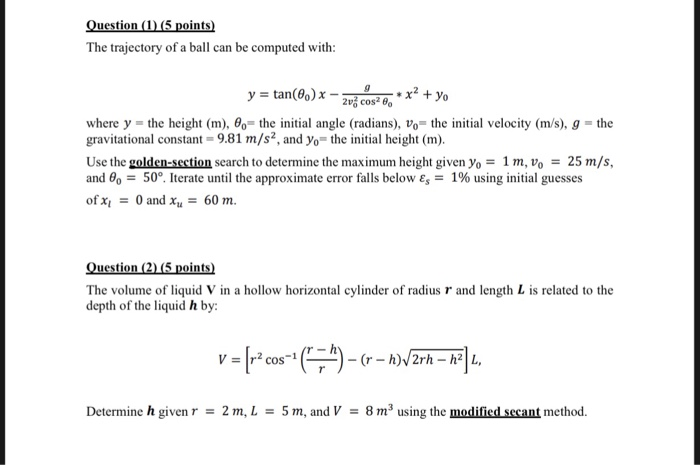 Solved Question (1)5 points) The trajectory of a ball can be | Chegg.com
