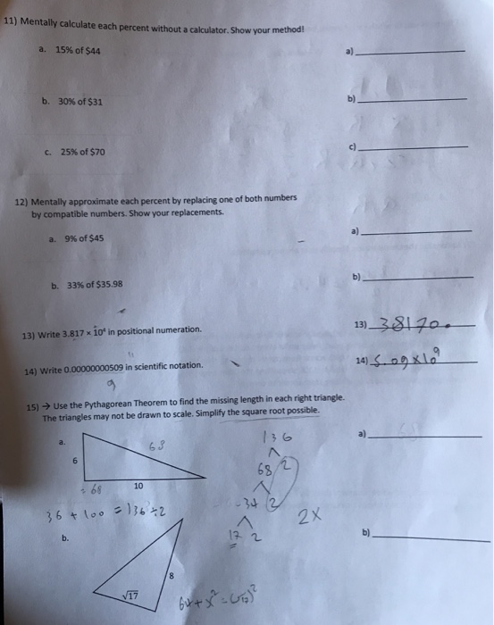 Solved 11 Mentally Calculate Each Percent Without A Chegg