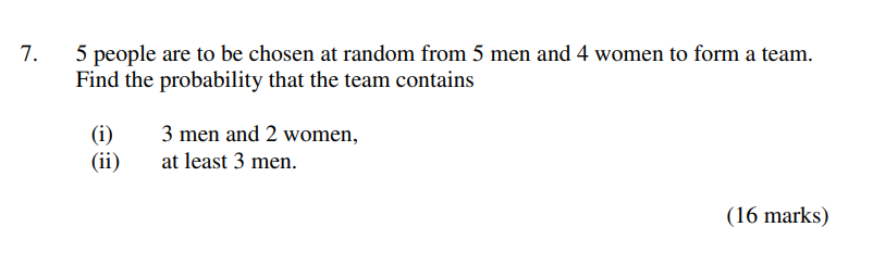 Solved 5 people are to be chosen at random from 5 men and 4 | Chegg.com