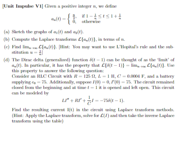Solved [Unit Impulse V1] Given a positive integer n, we | Chegg.com