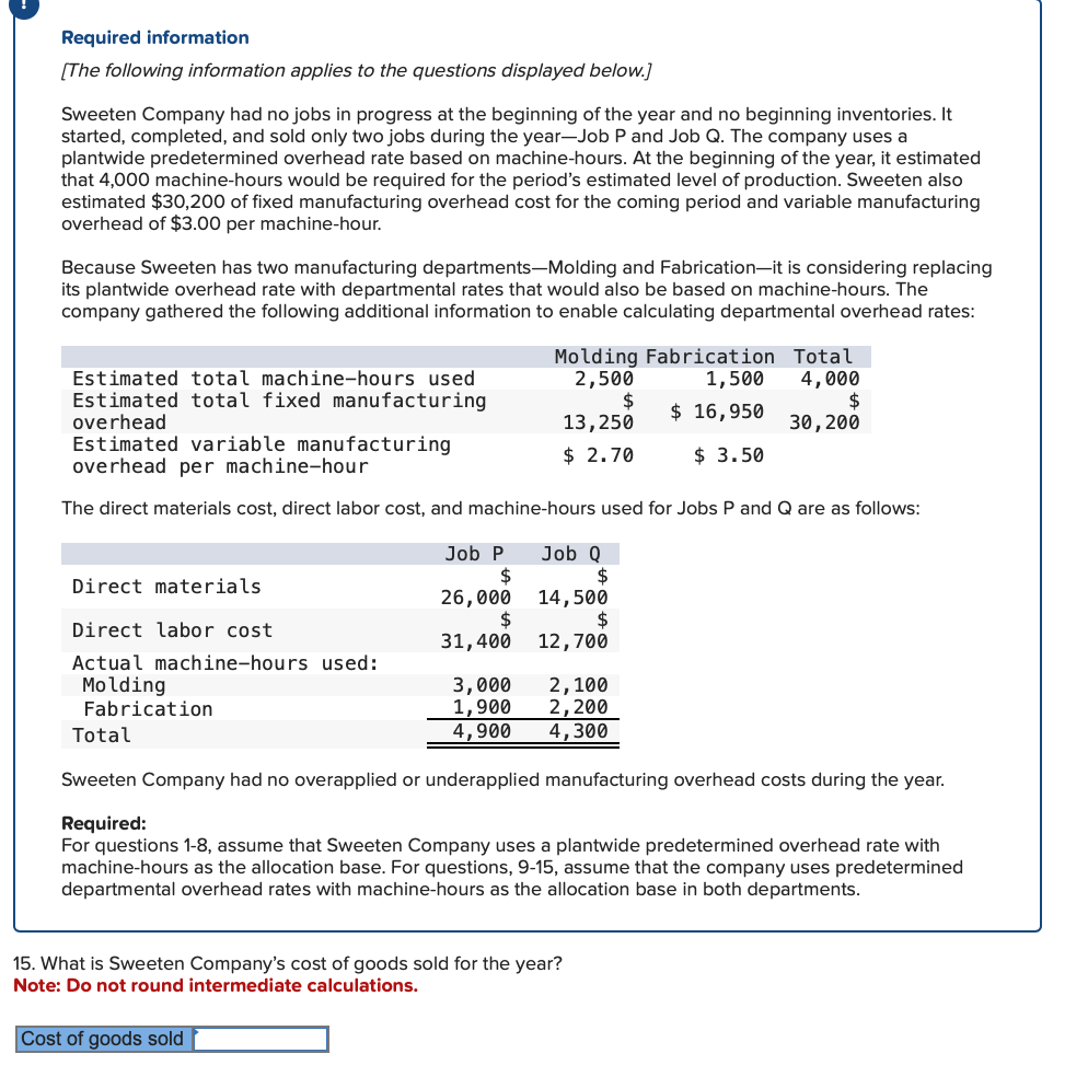 Solved Required information [The following information | Chegg.com