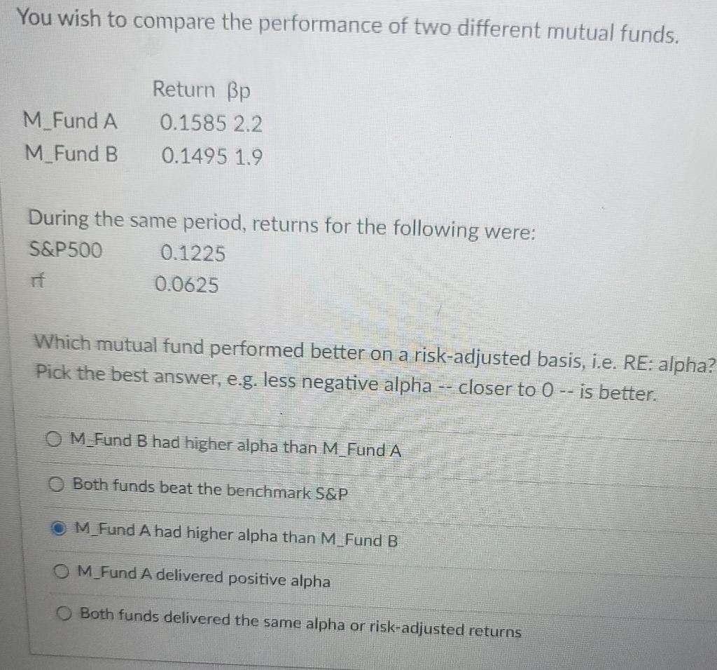 Solved You wish to compare the performance of two different | Chegg.com