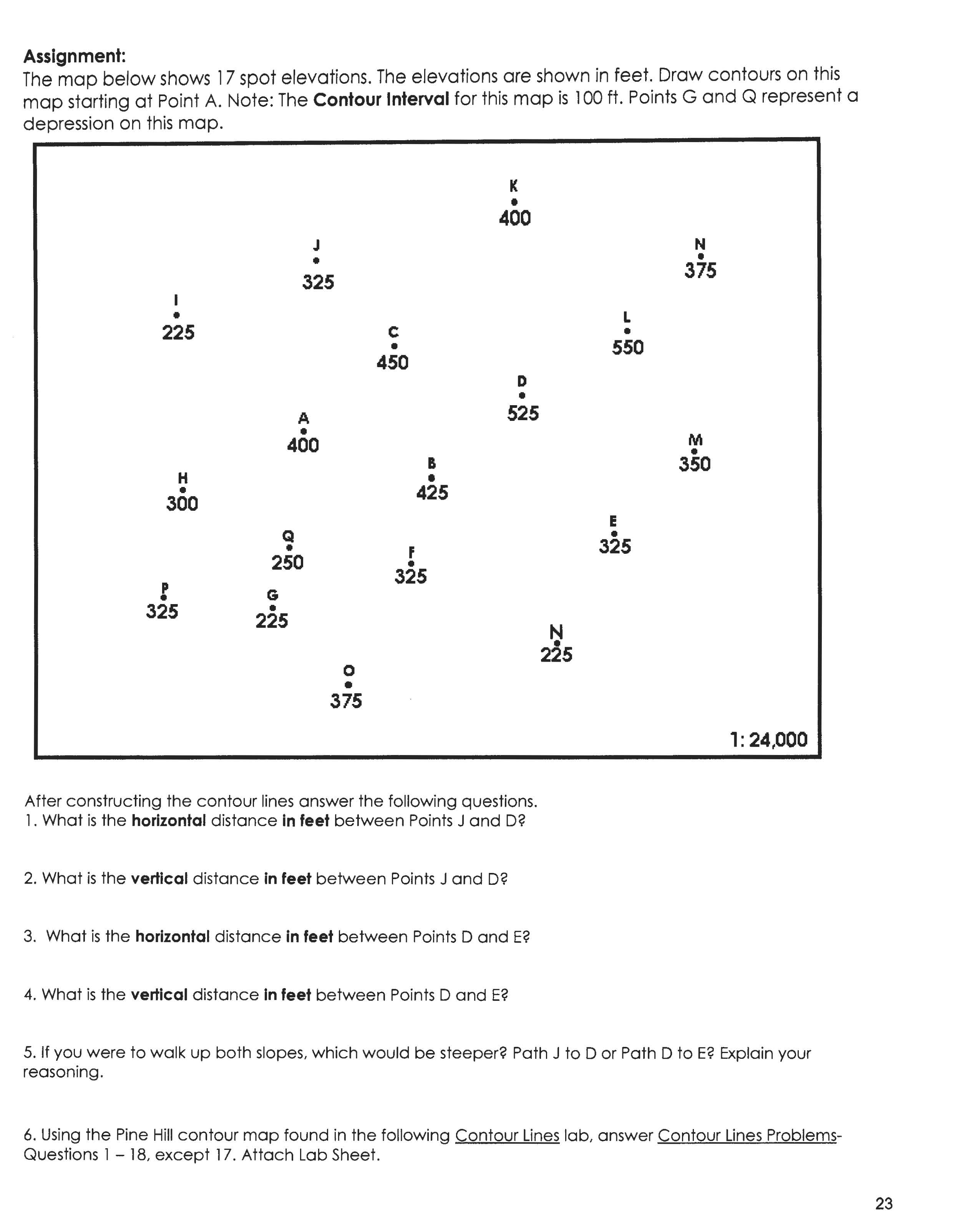 Solved Assignment: The map below shows 17 spot elevations. | Chegg.com