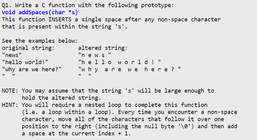 Solved Q1. Write a C function with the following prototype: | Chegg.com