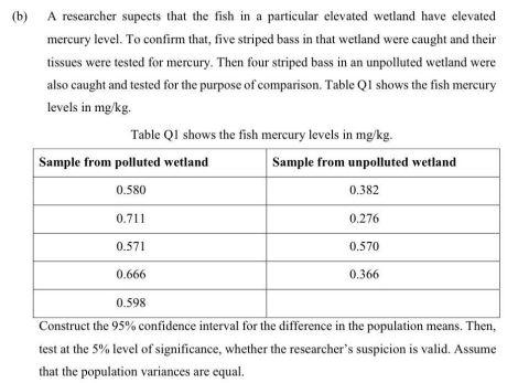 Solved (b) A researcher supects that the fish in a | Chegg.com