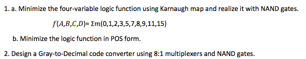 Solved 1 A Minimize The Four Variable Logic Function Using