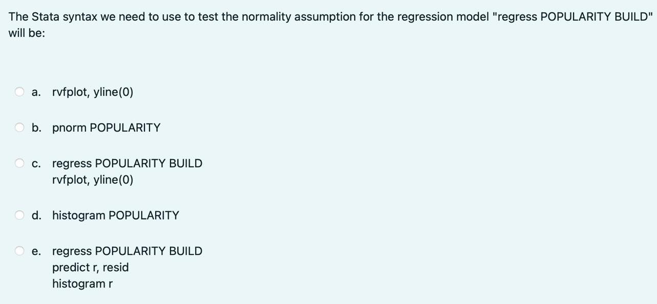 Solved The Stata Syntax We Need To Use To Test The Normality 