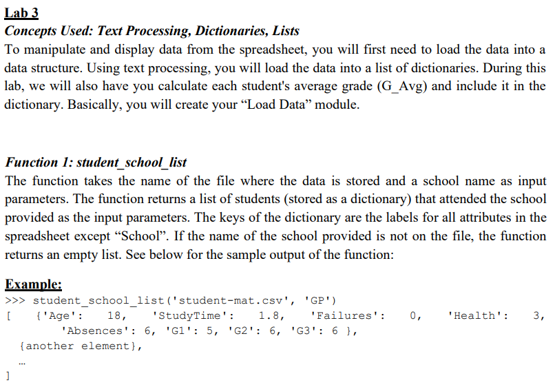Solved Concepts Used: Text Processing, Dictionaries, Lists | Chegg.com
