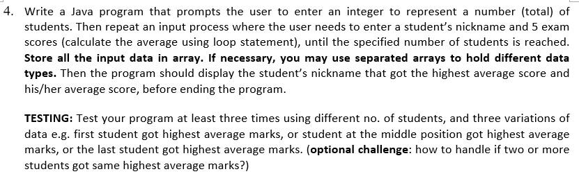Solved 4. Write a Java program that prompts the user to | Chegg.com