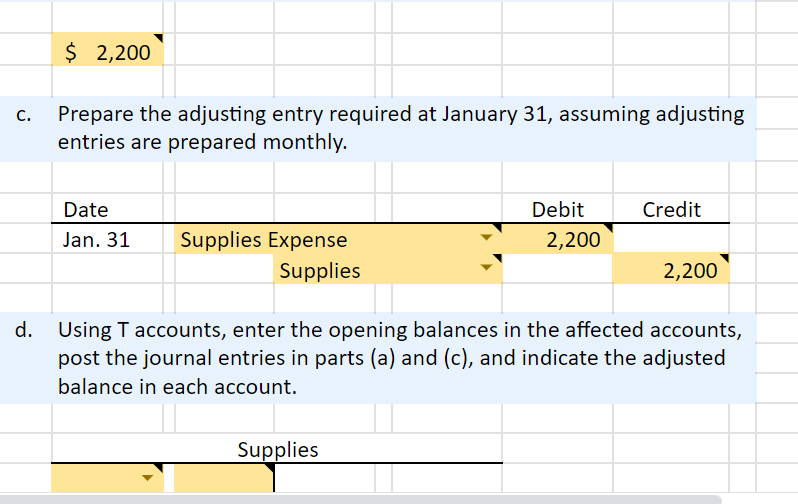 Solved c. Prepare the adjusting entry required at January 31 | Chegg.com
