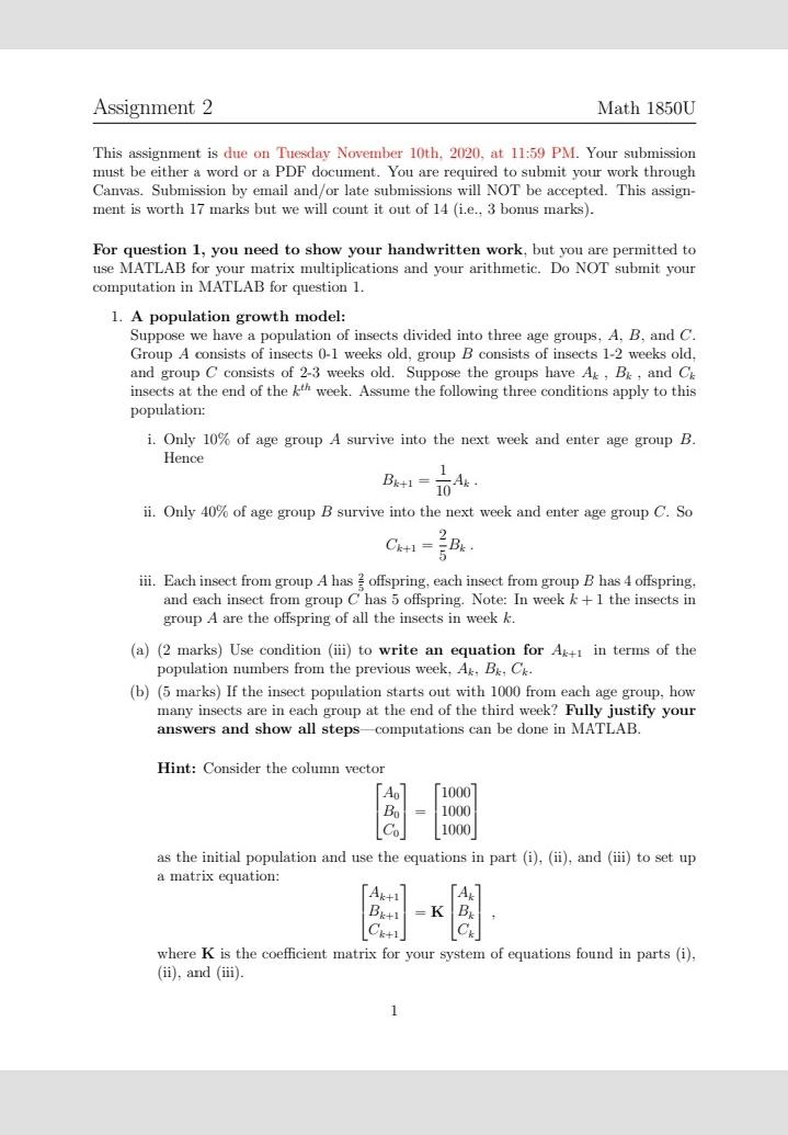 Solved Assignment 2 Math 1850U This assignment is due on | Chegg.com
