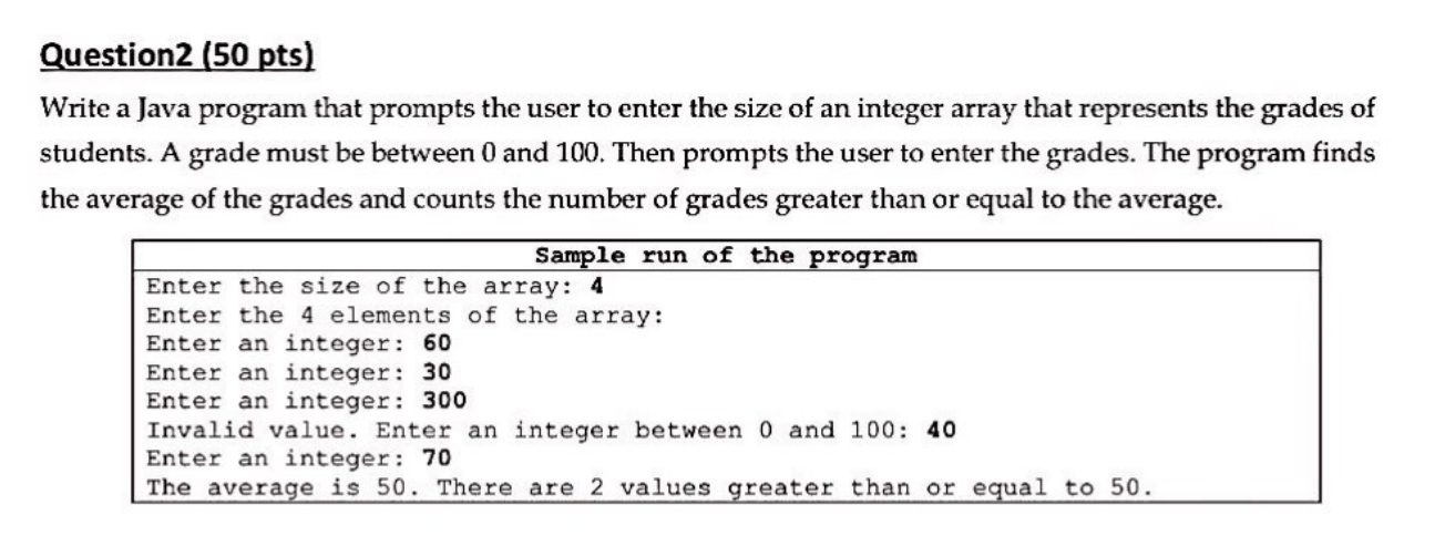 Solved Question 2 (50 pts) Write a Java program that prompts | Chegg.com