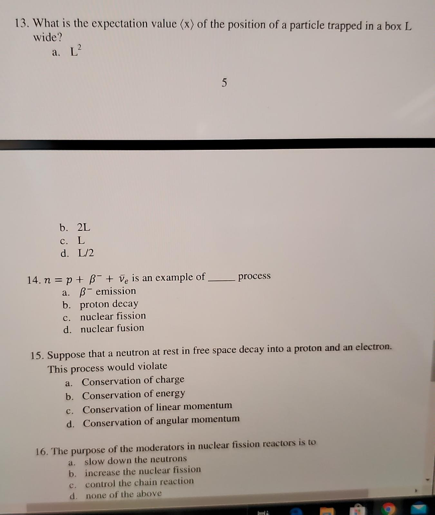Solved 13 What Is The Expectation Value X Of The Position