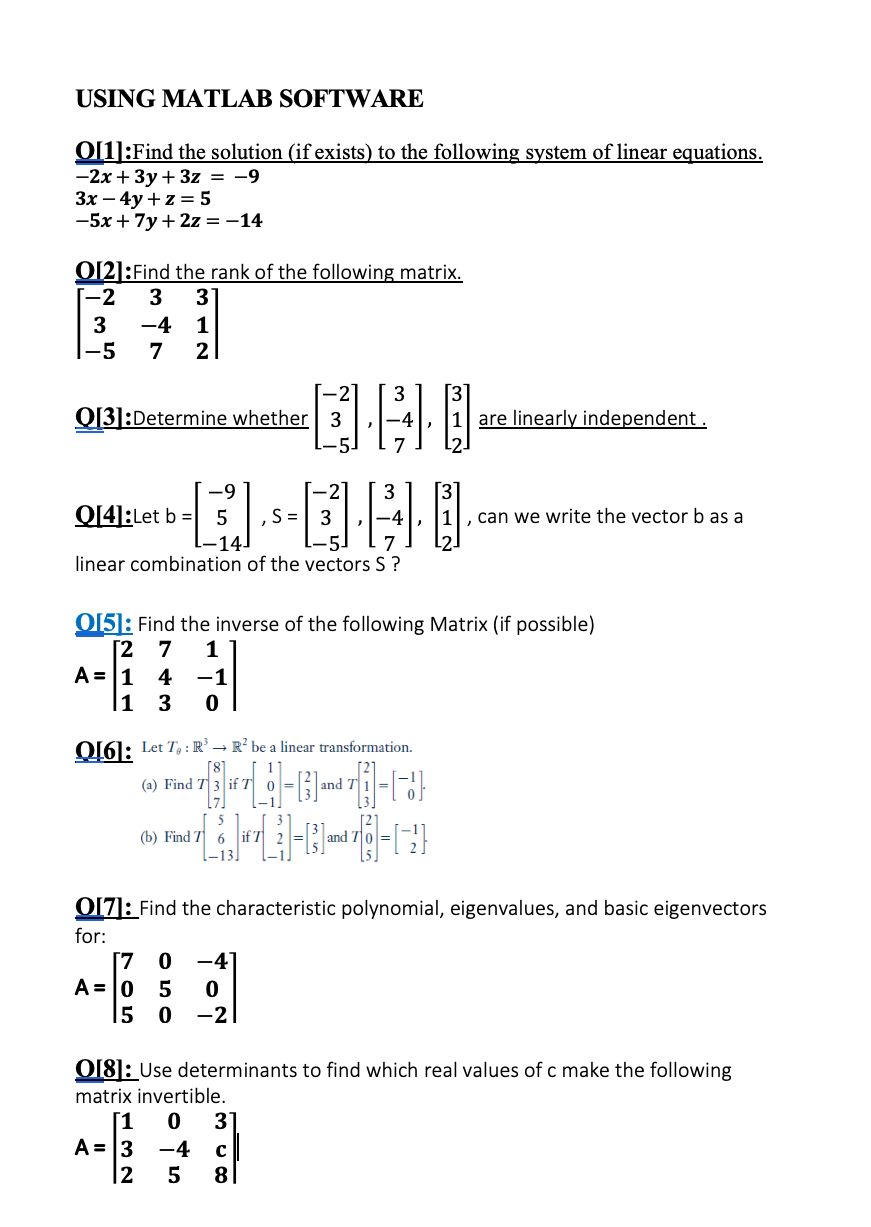Solved Using Matlab Software O 1 Find The Solution If 2860