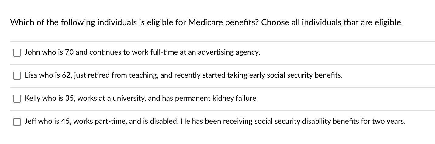 Solved Which of the following individuals is eligible for | Chegg.com