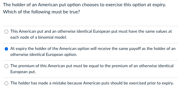 Solved The holder of an American put option chooses to | Chegg.com Solved The holder of an American put option chooses to | Chegg.com