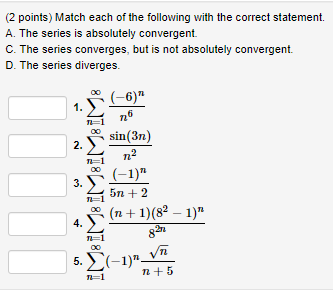 Solved (2 points) Match each of the following with the | Chegg.com