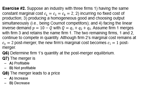 Solved Exercise #2. ﻿Suppose an ﻿industry with three firms | Chegg.com
