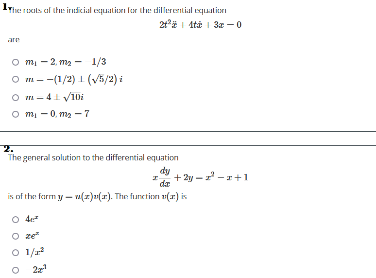 Solved The roots of the indicial equation for the | Chegg.com