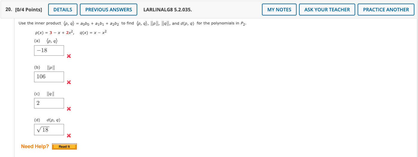 Solved Use the inner product p,q =a0b0+a1b1+a2b2 to find | Chegg.com