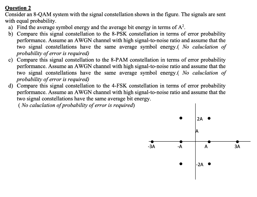 Solved Question 2 Consider an 8-QAM system with the signal | Chegg.com