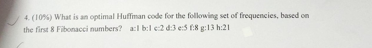 Solved 4 10 What Is An Optimal Huffman Code For The 