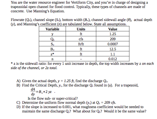 Solved You are the water resource engineer for Vertiform | Chegg.com